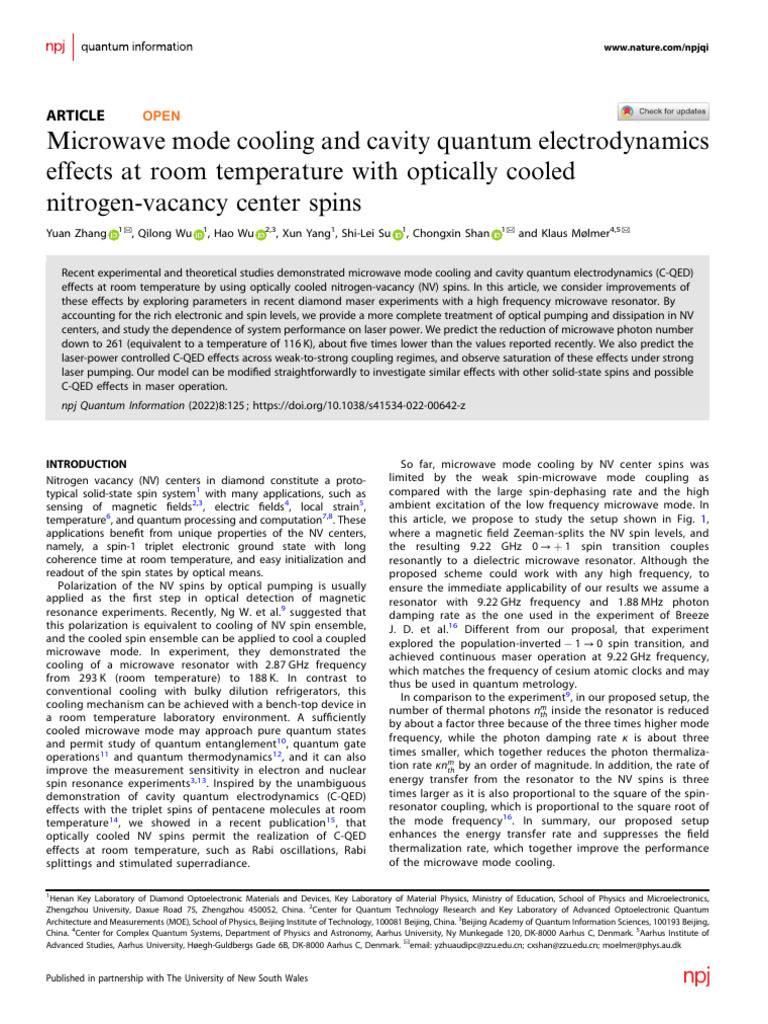 Microwave Mode Cooling and Cavity Quantum Electrodynamics Effects at Room Temperature With ...
