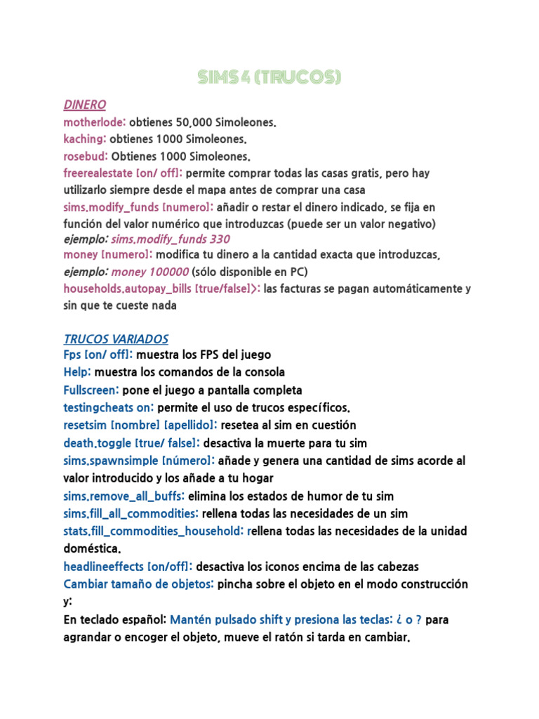 Sims 4 (Trucos) | PDF