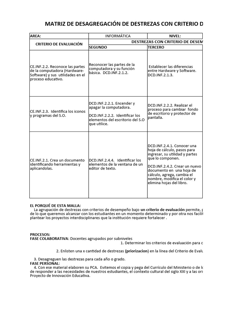 Matrices Desagregación Computación 8-10 | Descargar gratis PDF ...