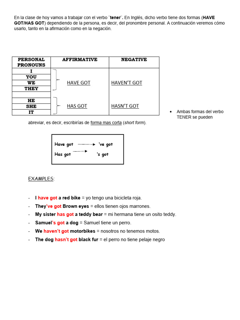 Verb Have Got Positive and Negative | PDF | Lingüística | Sintaxis