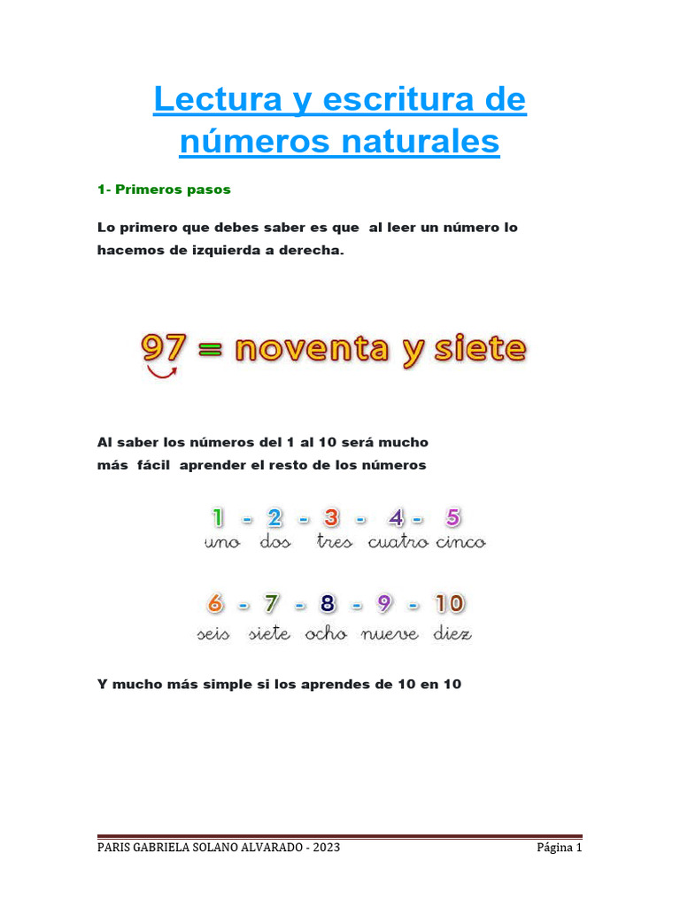 Lectura y escritura de números naturales | PDF