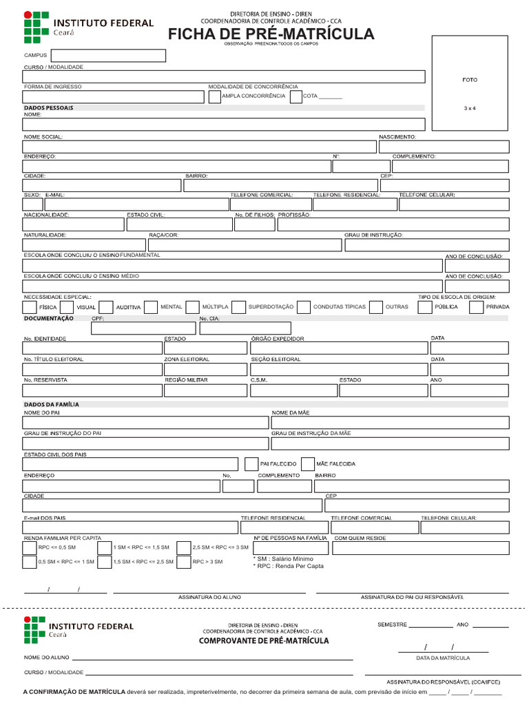 Ficha Pre Matricula | PDF | Imposto de Renda | Leasing