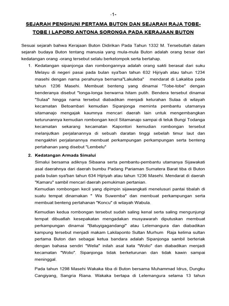 Kerjaan Buton Dan Sejarah Laporo Antona Soronga | PDF