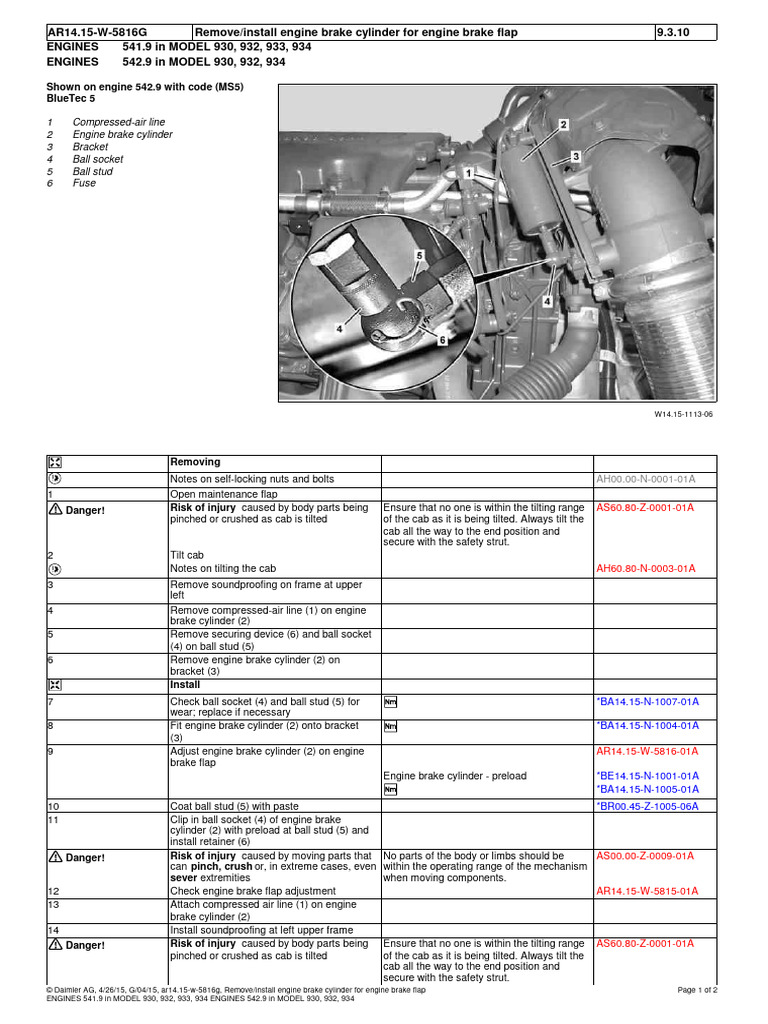 Remove Install Engine Brake Cylinder For Engine Brake Flap | PDF | Brake | Engines