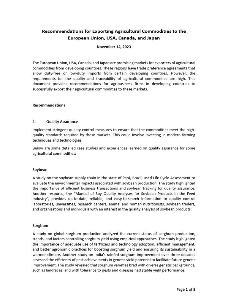 Recommendations For Exporting Agricultural Commodities-EN | PDF | Cocoa ...