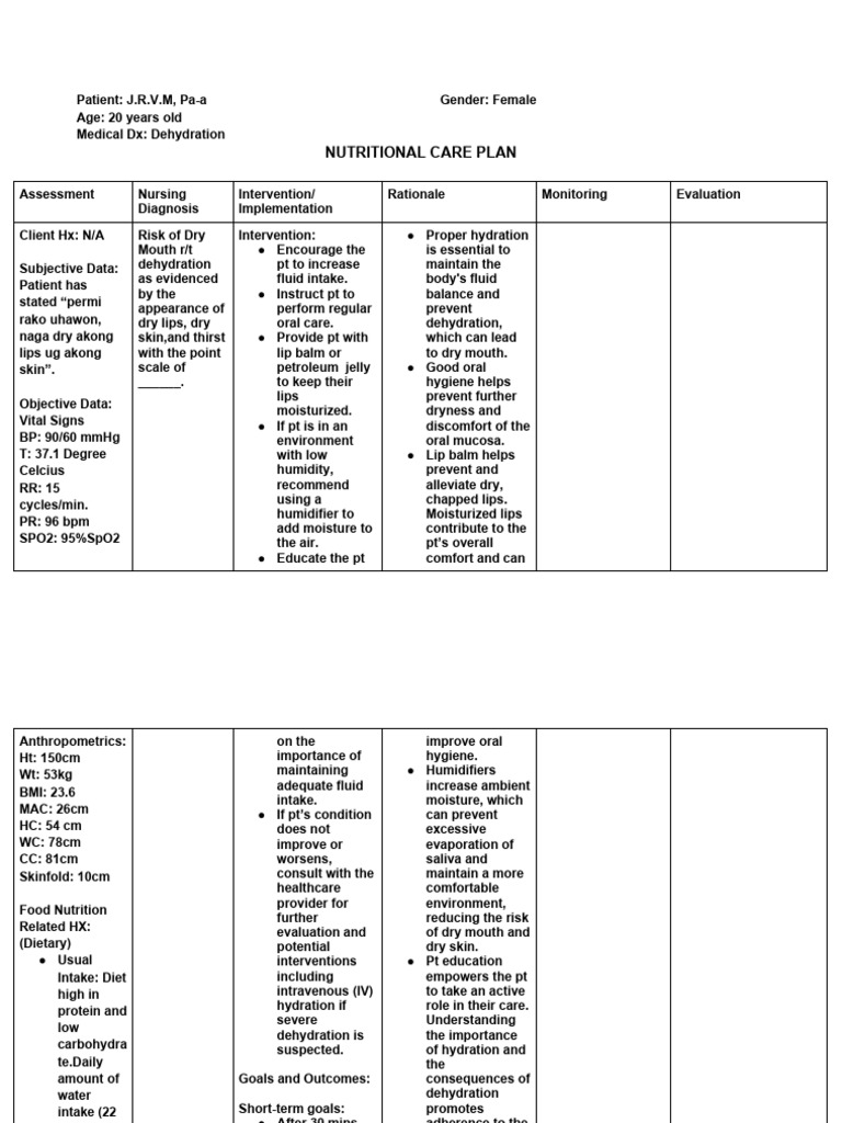 Nutritional Care Plan | Download Free PDF | Dehydration | Clinical Medicine