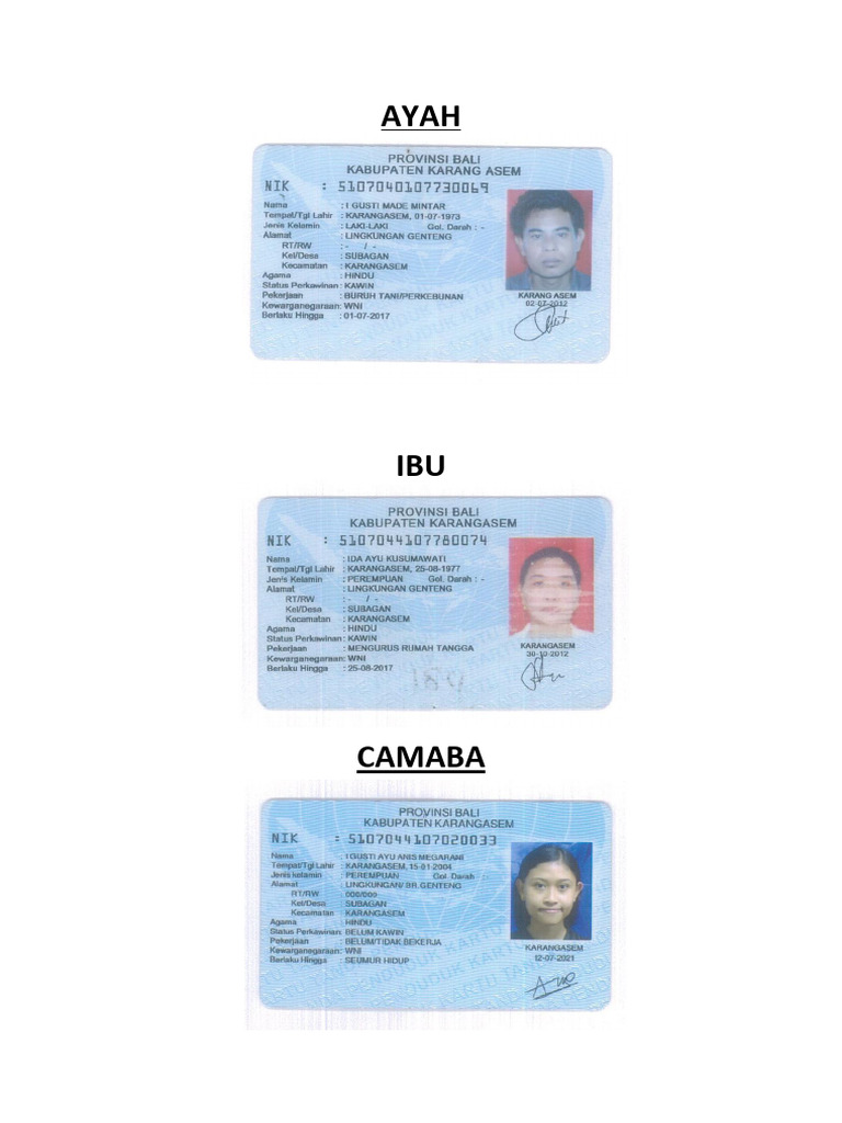 KTP (Ayah - Ibu - Camaba) - Keluarga I Gusti Ayu Anis Megarani | PDF