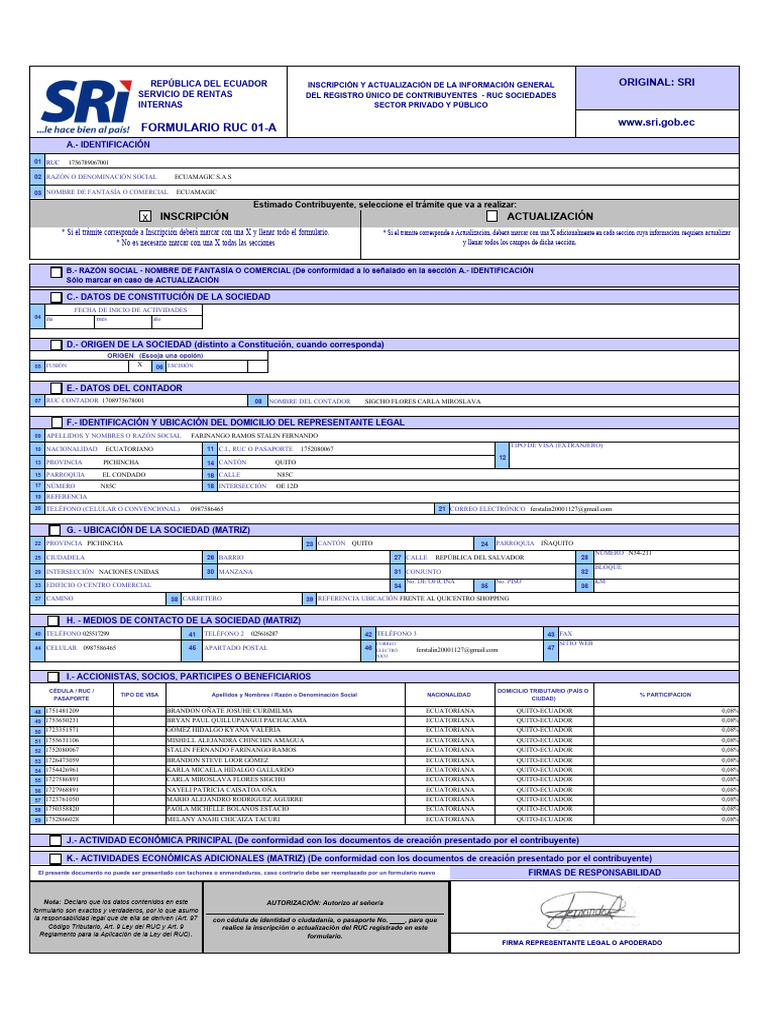 Formulario Ruc01a Hecho | PDF | Ecuador