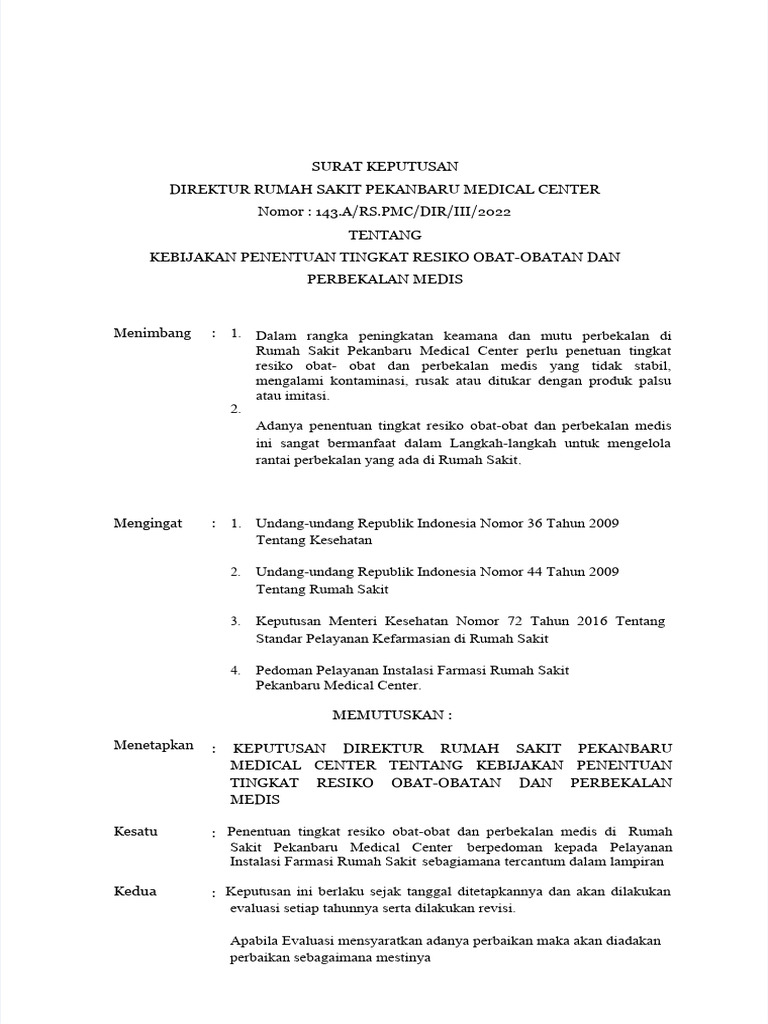 PDF 143a Kebijakan Tingkat Resiko Obat Obatan Dan Perbekalan Medis - Compress | PDF