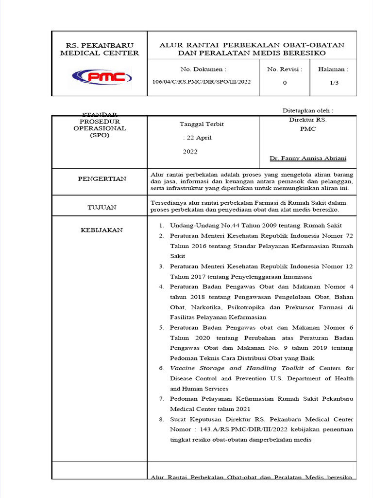 PDF Spo Alur Obat Dan Alat Medis Beresiko Final - Compress | PDF