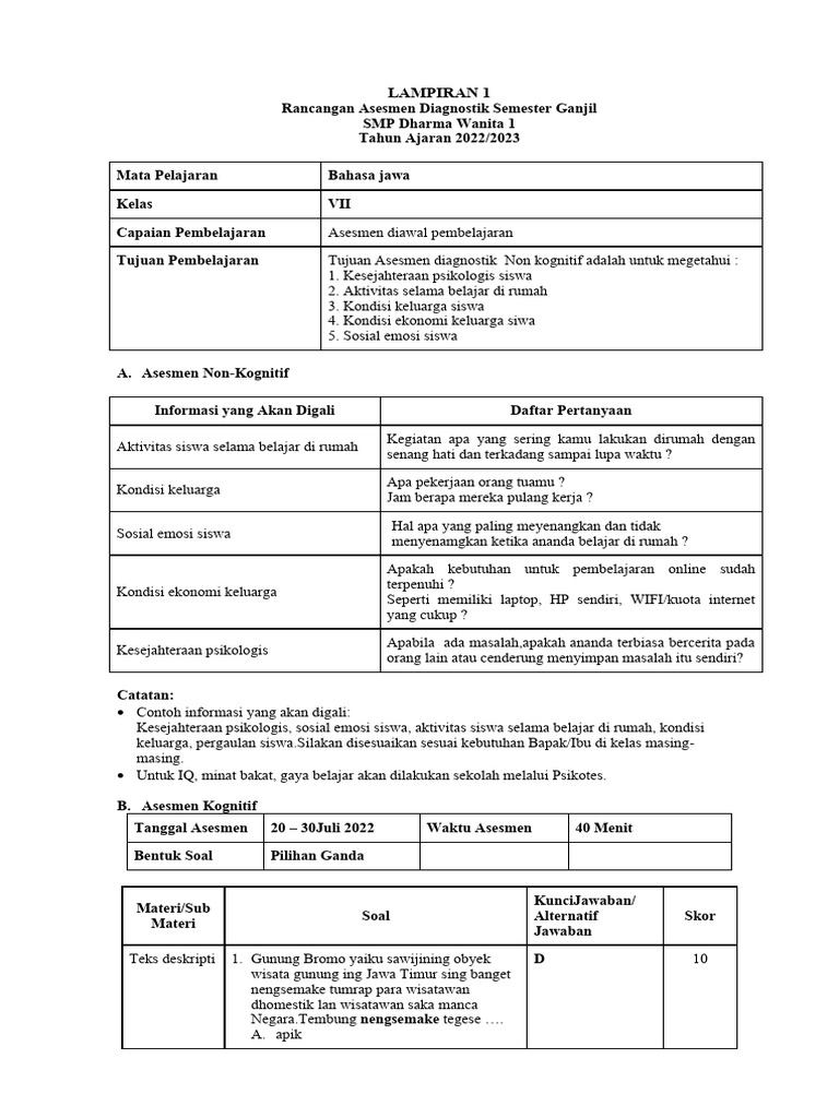 Asesmen Diagnostik Ganjil | PDF