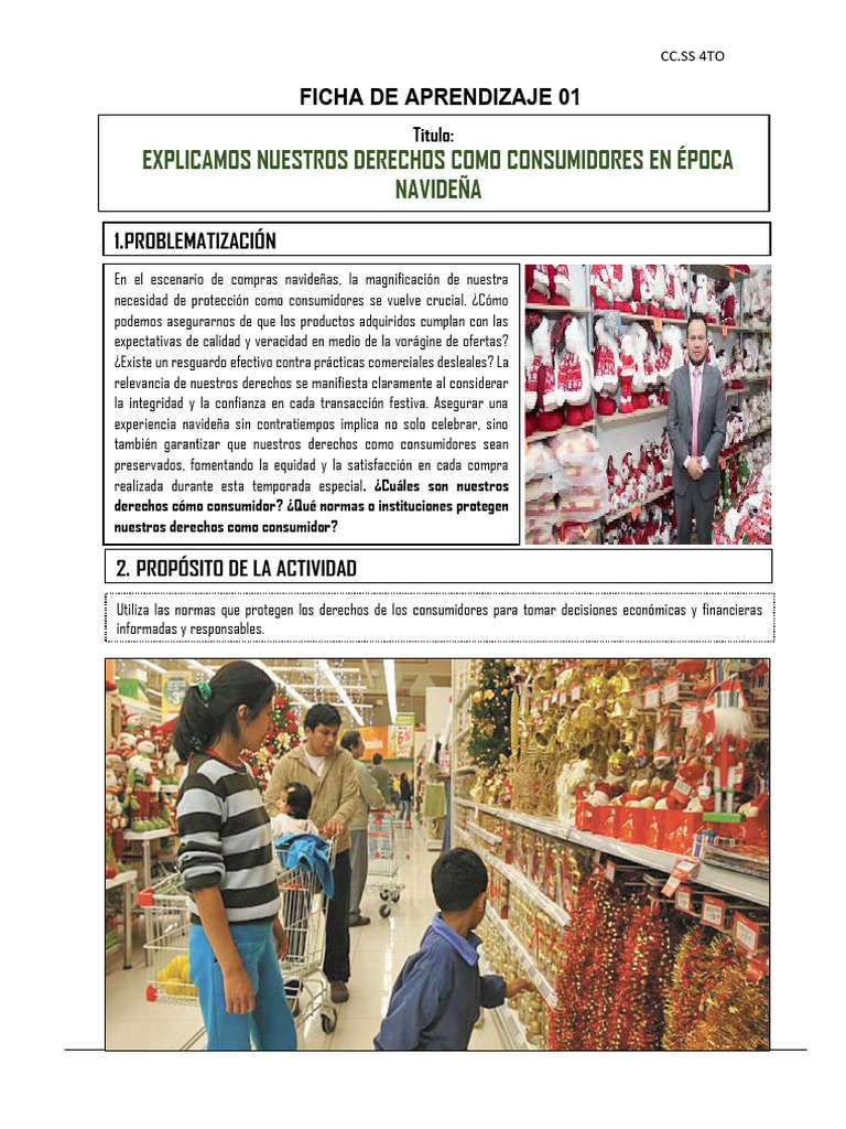 1 FICHA DE APRENDIZAJE CCSS 4° GRADO (2) (4) | PDF | Protección al Consumidor | Los consumidores