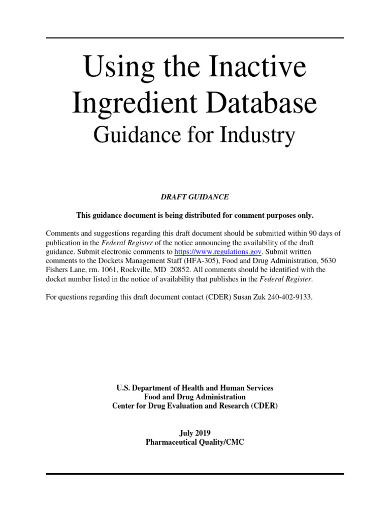 Using The Inactive Ingredient Database: Guidance For Industry | PDF ...