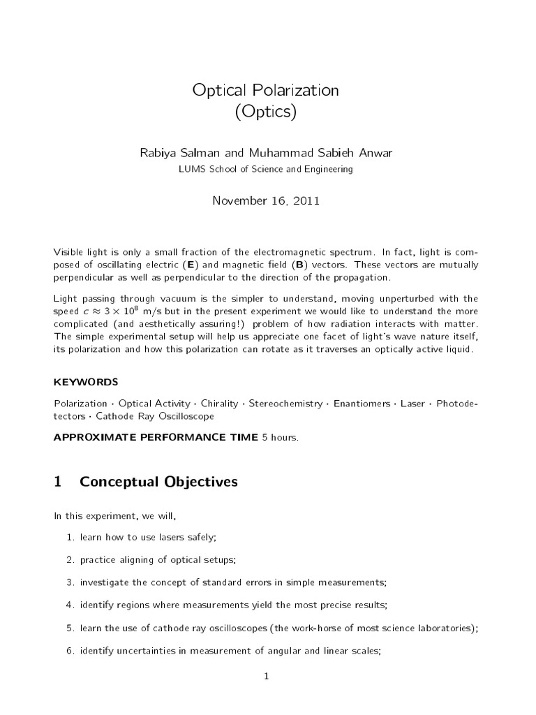 Optical Activity v19 | PDF | Chirality (Chemistry) | Optics