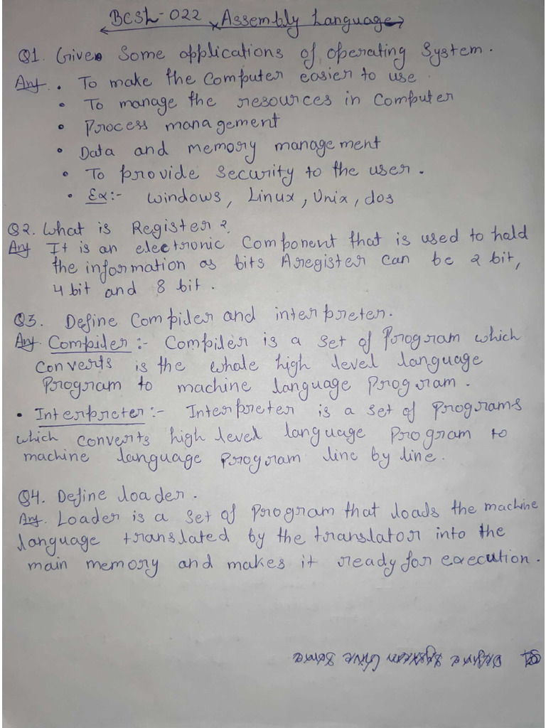 BCSL-022 Assembly Language Most Important Viva Questions | PDF