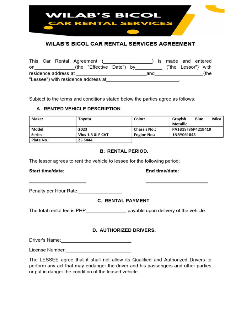 Car Rental Agreement | PDF | Lease | Renting