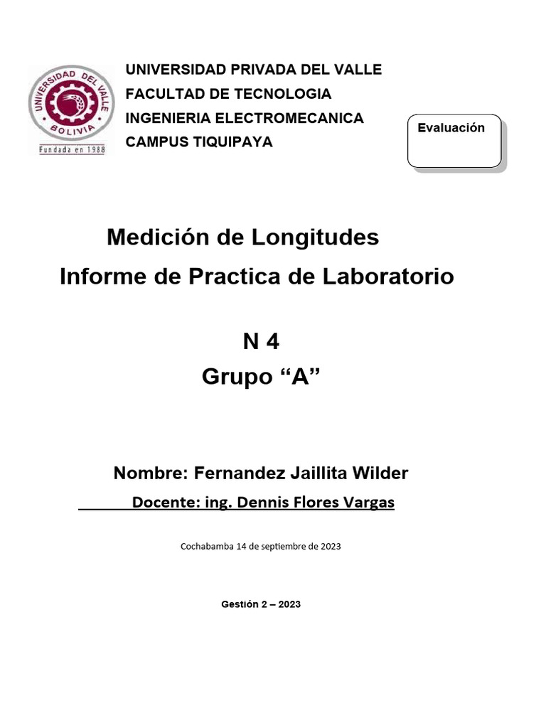 Laboratorio# 4 | PDF | Longitud | Metrología