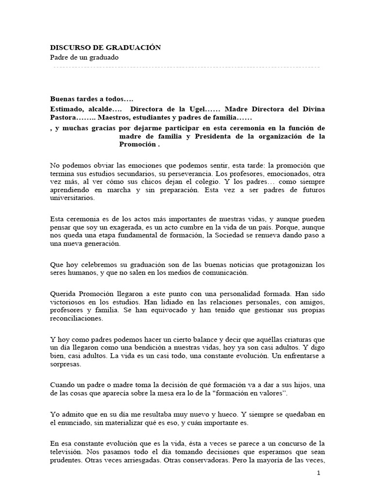Discurso emotivo de graduación 2023 | PDF