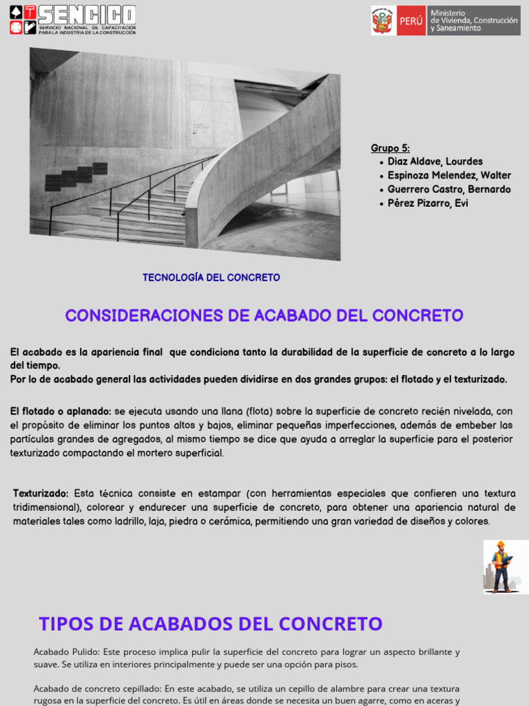 Tipos y Técnicas de Acabado en Concreto | PDF | Hormigón | Agua