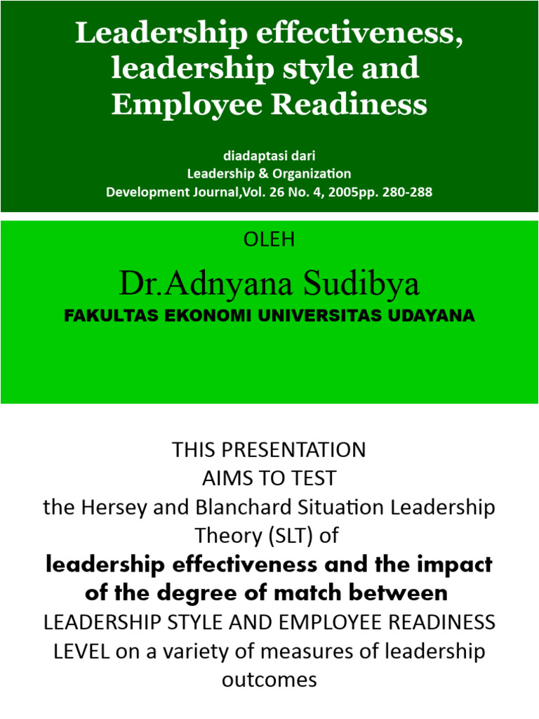 Leadership Effectiveness, Leadership Style and Employee Readiness | PDF
