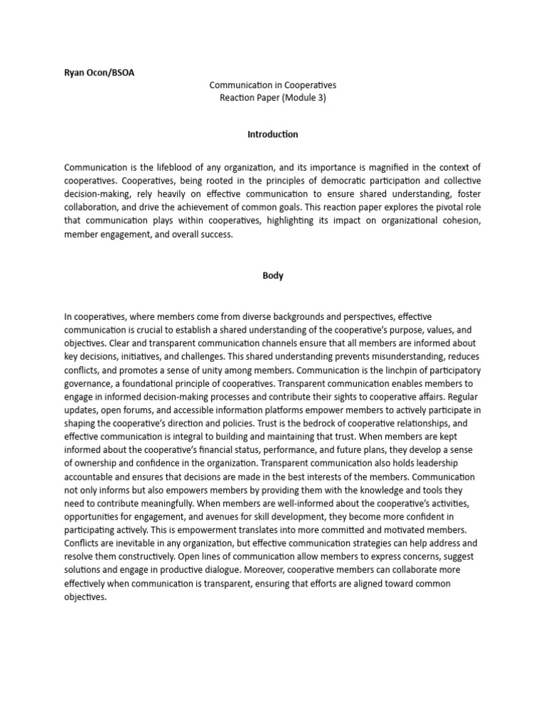 Cooperative Management 3 | PDF | Communication | Cooperative