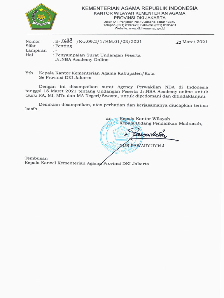 Surat Undangan Peserta Jr. NBA Academy Online | PDF