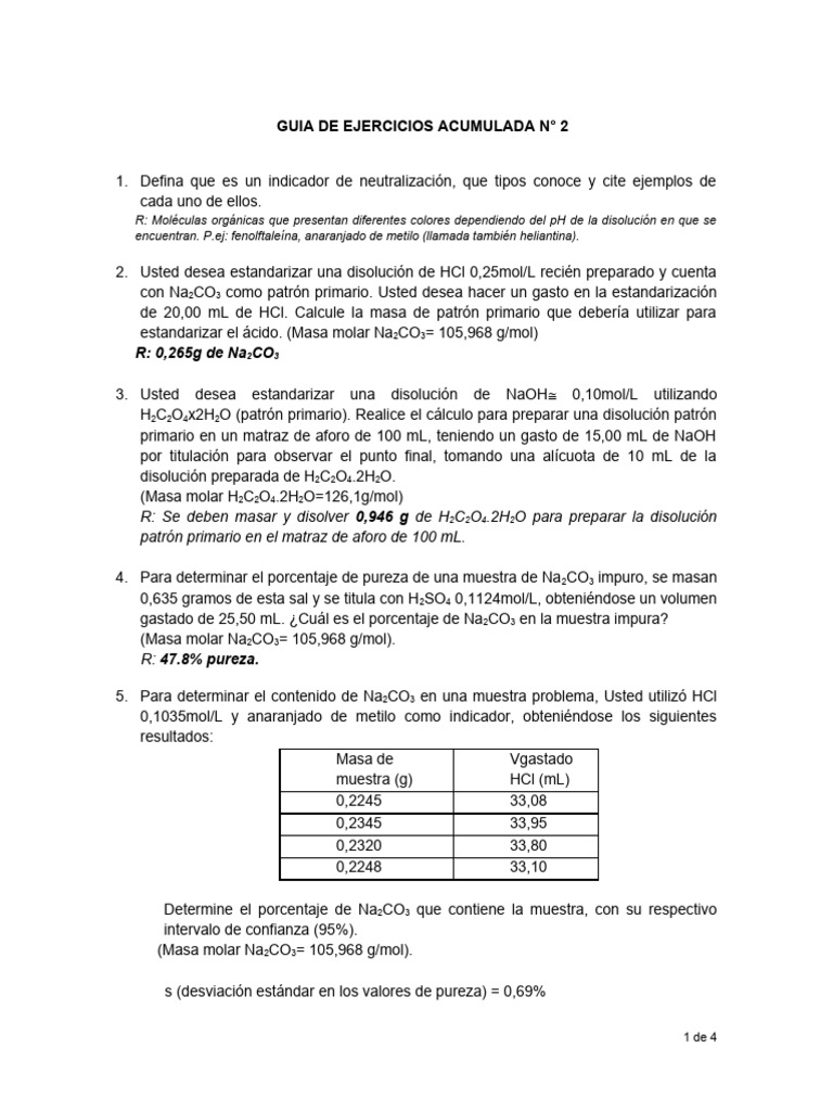 Ejercicios de Estandarización y Titulación Química | PDF | Valoración ...