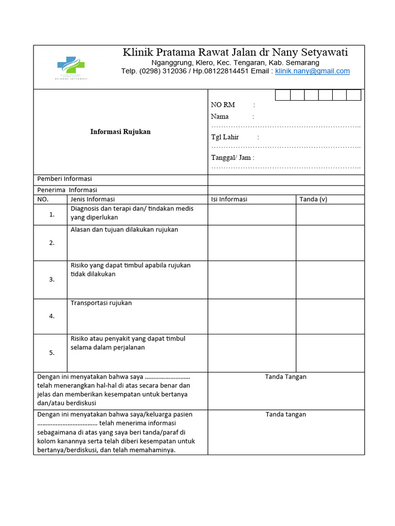 Form Edukasi Rujukan Eksternal Emergensi KLINIK PRATAMA RAWAT JALAN | PDF