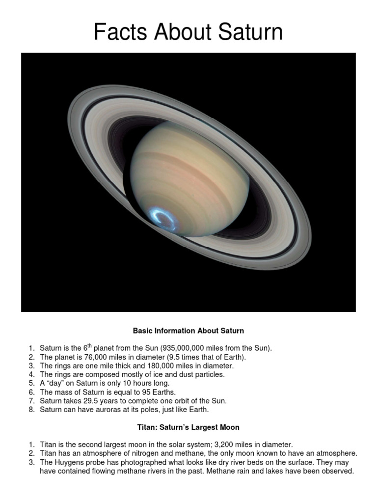 Key Facts About Saturn and Titan | PDF