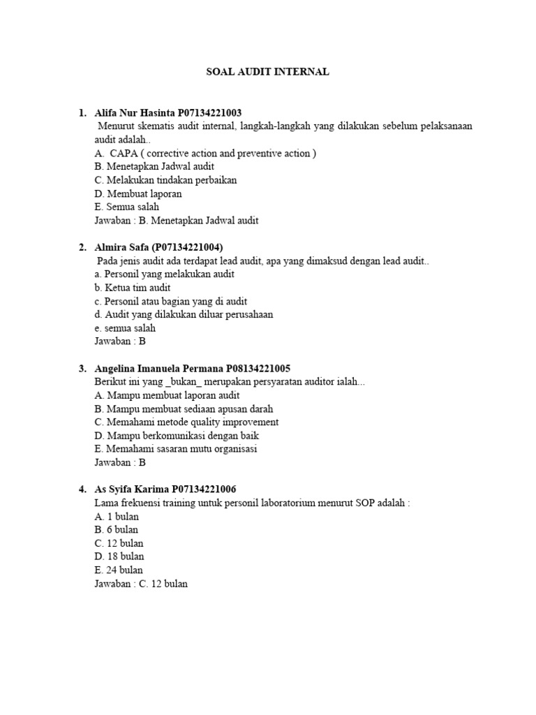 Soal Audit Internal STR TLM Tk.3 | PDF | Bisnis