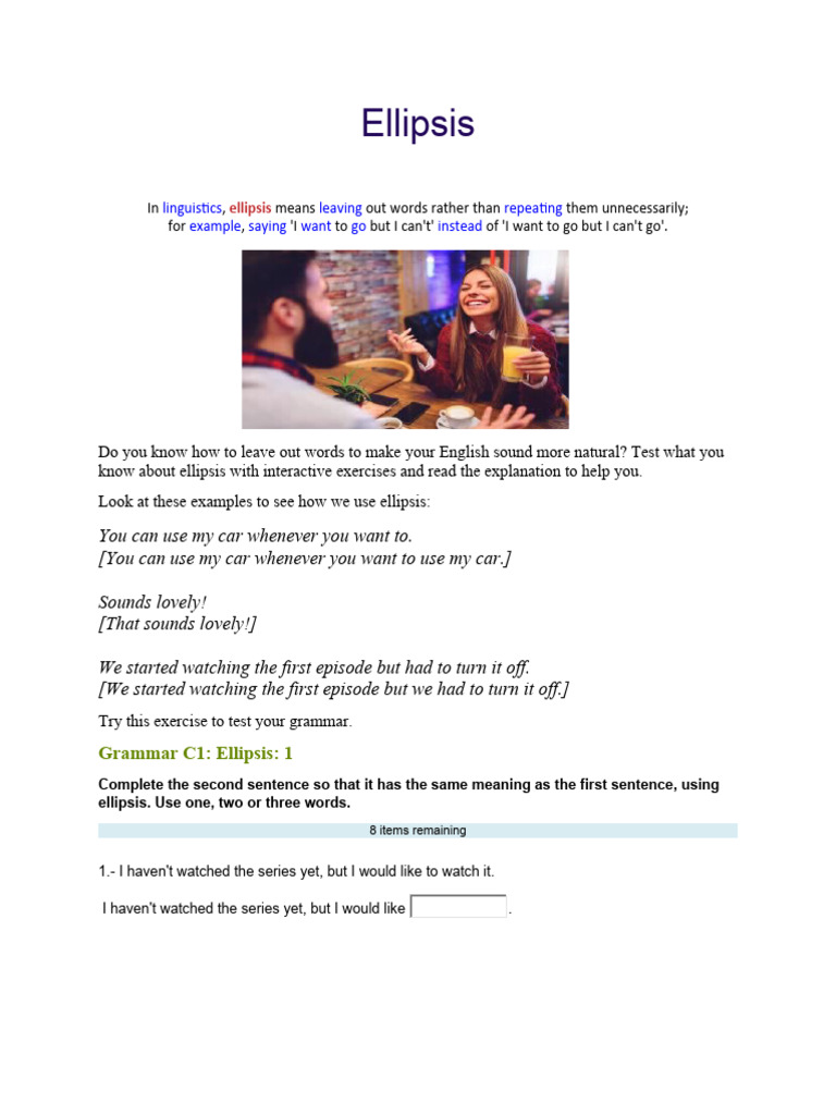 C1 Ellipsis. | PDF | Linguistics | Grammar