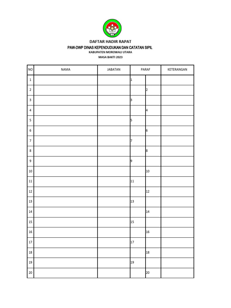 Daftar Hadir Rapat DWP | PDF