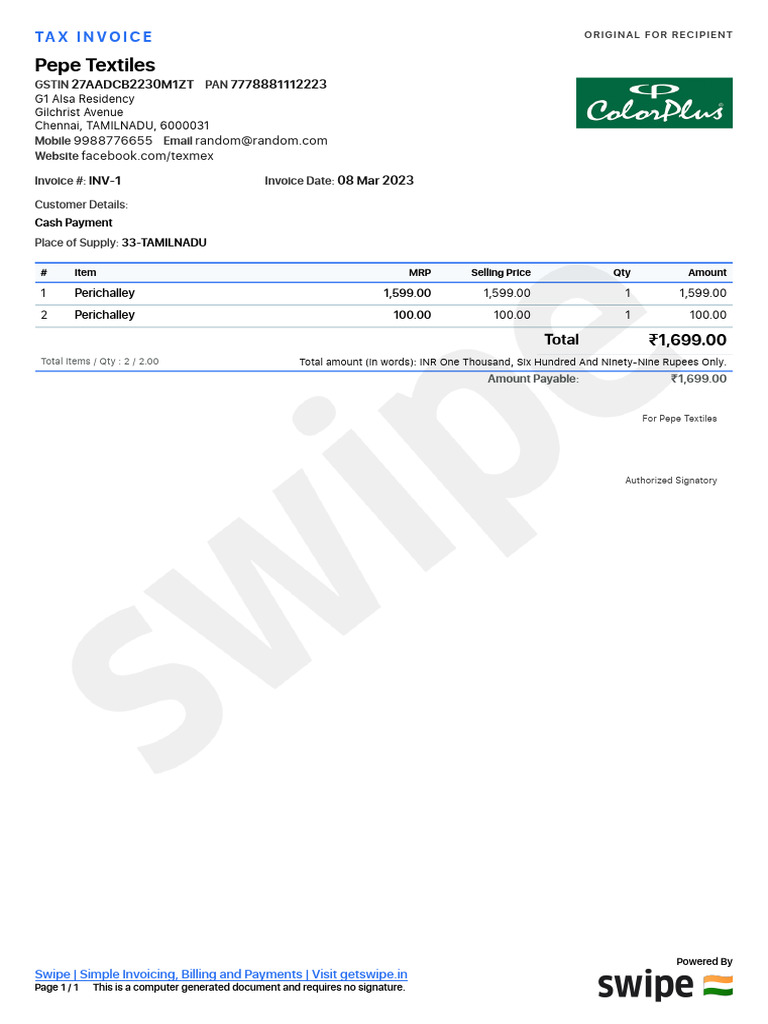 Pepe Textiles Invoice May 2023 | PDF