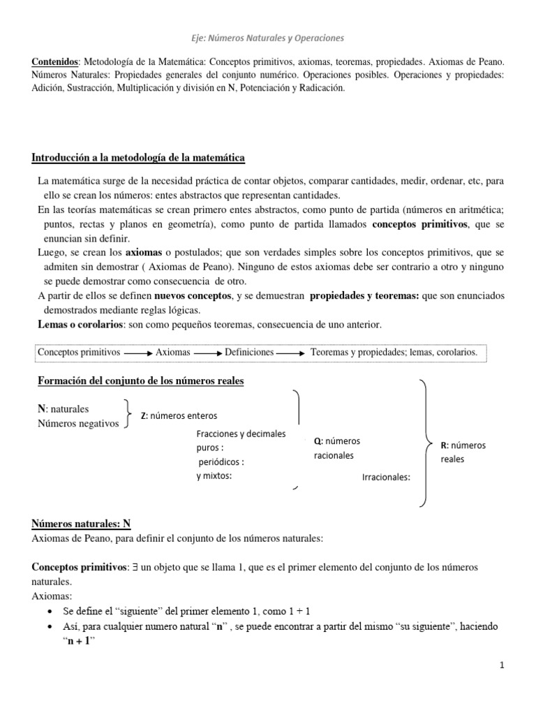 Act 4 Matematica NP CONCEPTOS Numeros Naturale | PDF | Números | Axioma