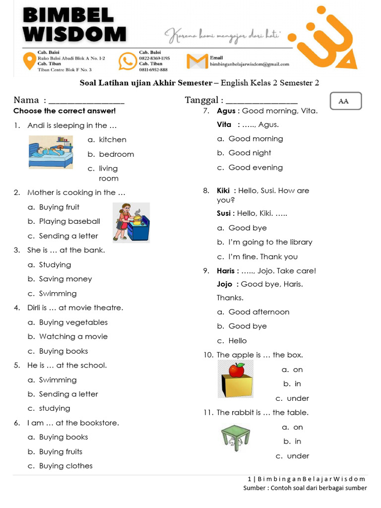English Kelas 2 Ujian Akhir Semester 2 Al Azhar Pdf