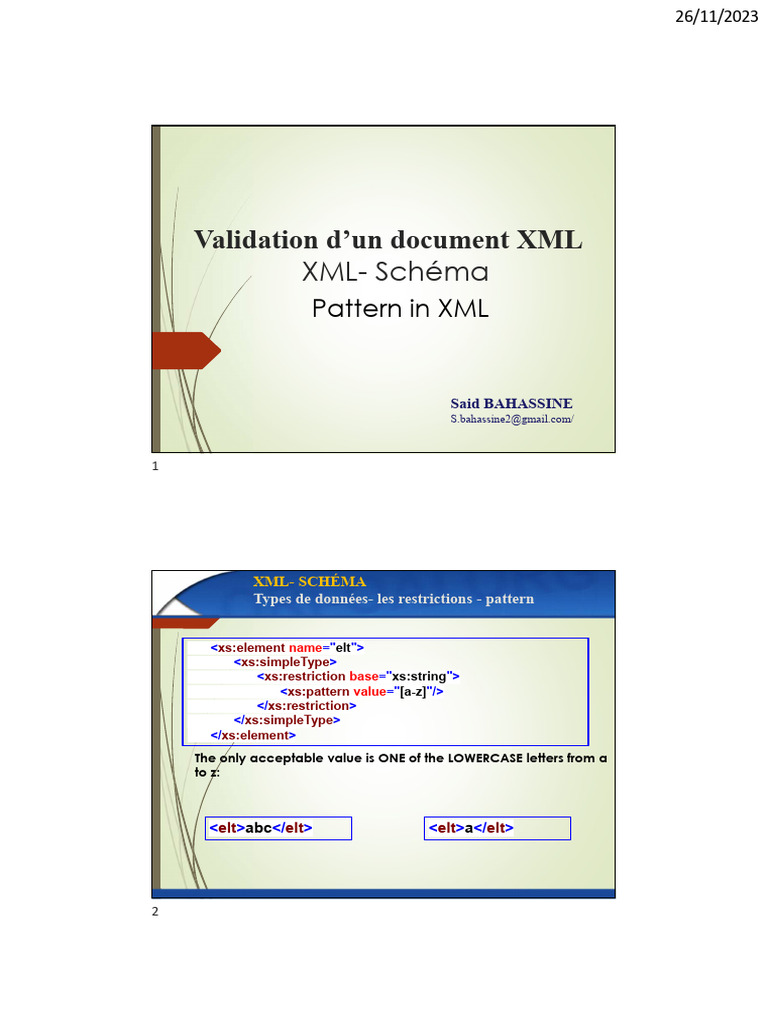 Seance 5 Cours XML Schema Pattern | PDF | Xml Schema | Information Retrieval