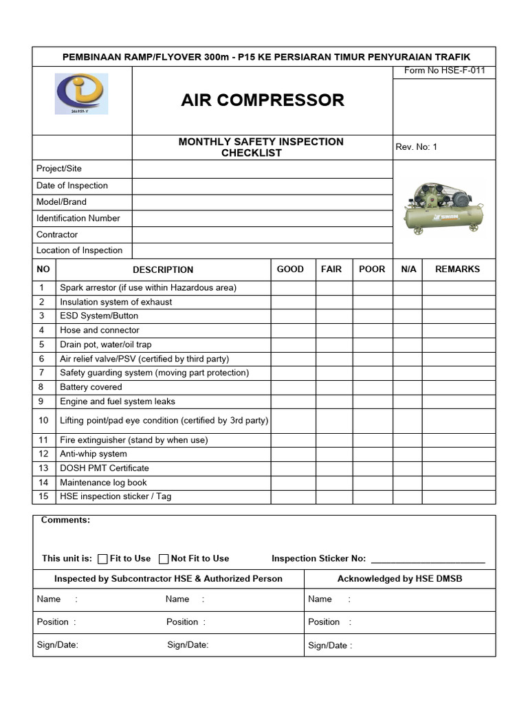 Safety Inspection Checklist MASTER | PDF | Crane (Machine) | Truck