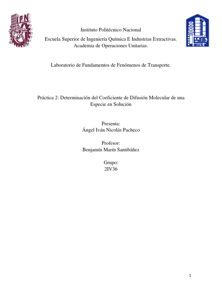 Práctica 2 - CoeficienteDifusión - NPAI | PDF | Difusión | Fenómenos ...