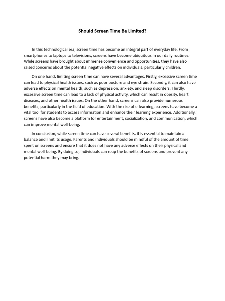 Should Screen Time Be Limited | PDF