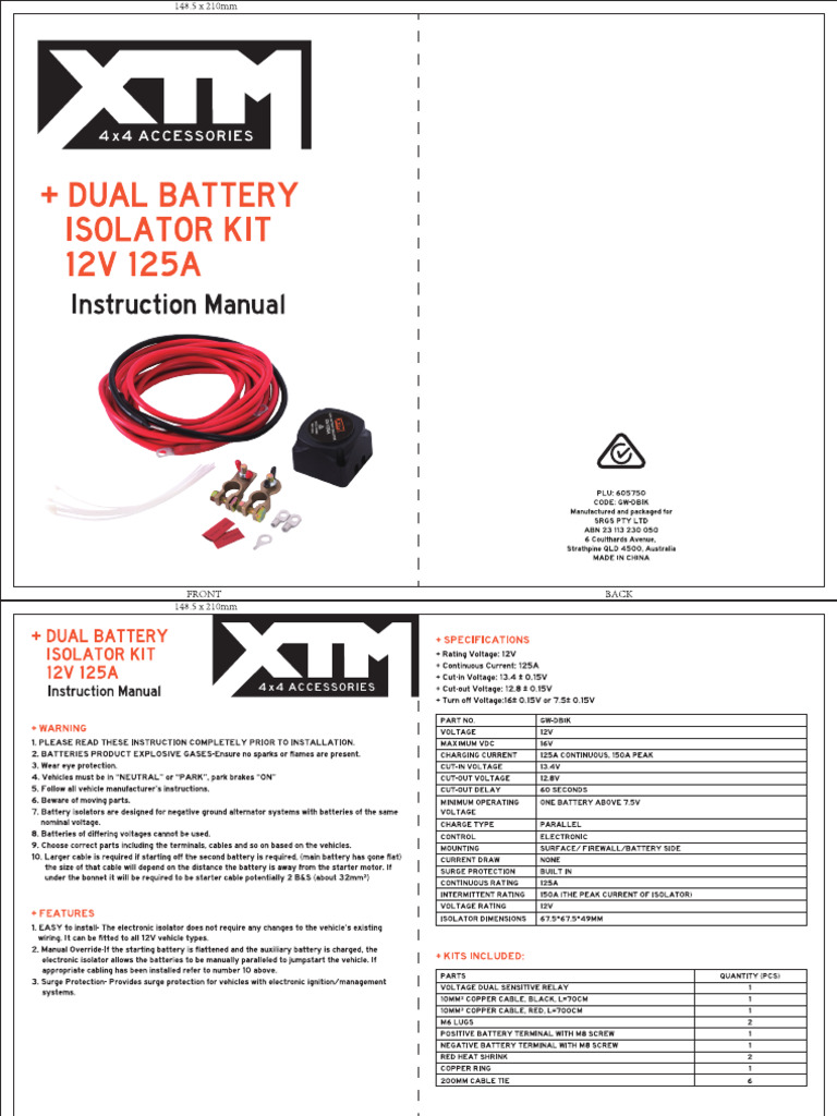 XTM Dual Battery Isolator | PDF