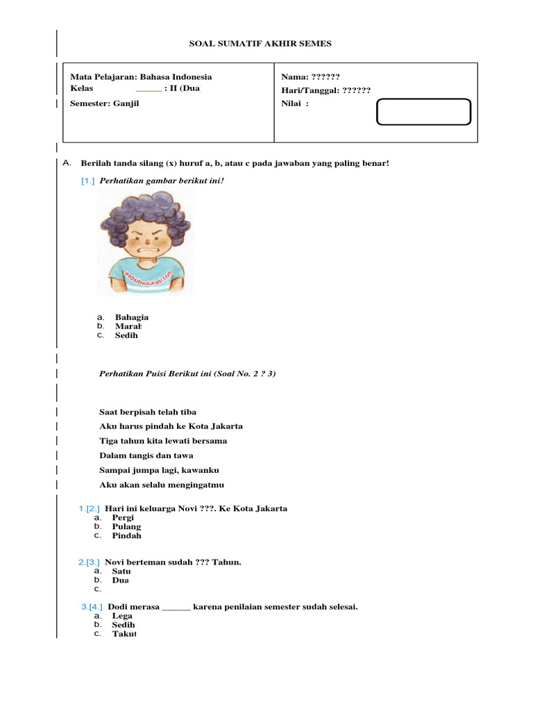Soal SAS B.Indonesia Kelas 2 | PDF | Olahraga & Rekreasi | Griya & Taman