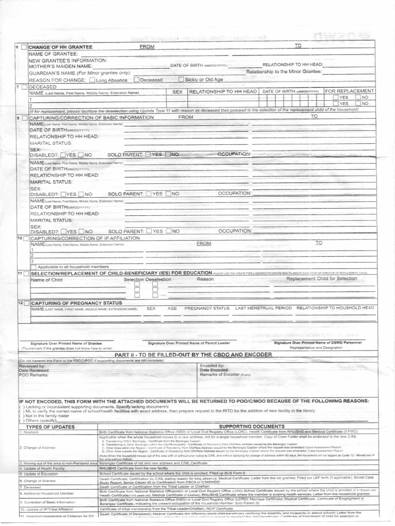 DSWD Form (Back) | PDF