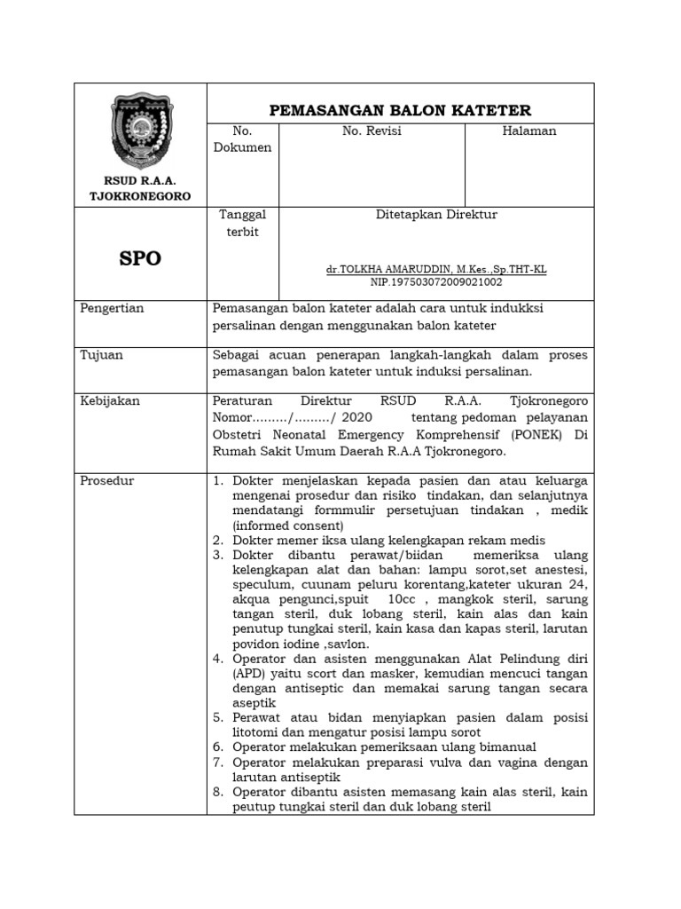 Spo Pemasangan Balon Kateter | PDF | Kesehatan Holistik