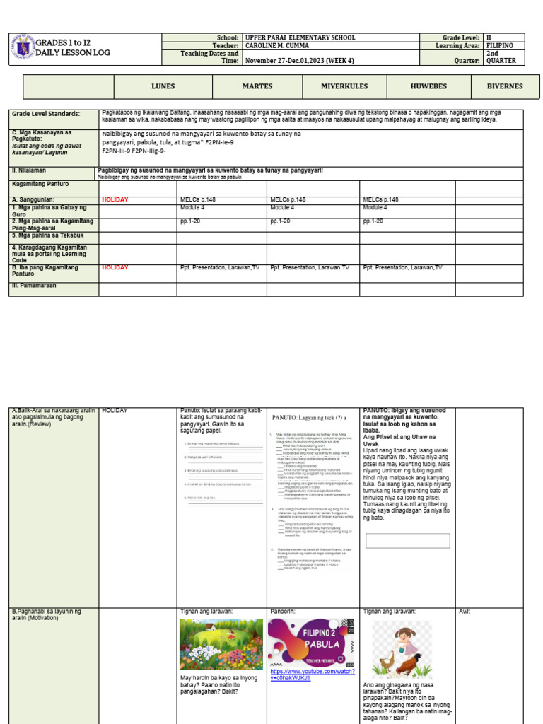 DLL Filipino-2 Q2 W4 | PDF