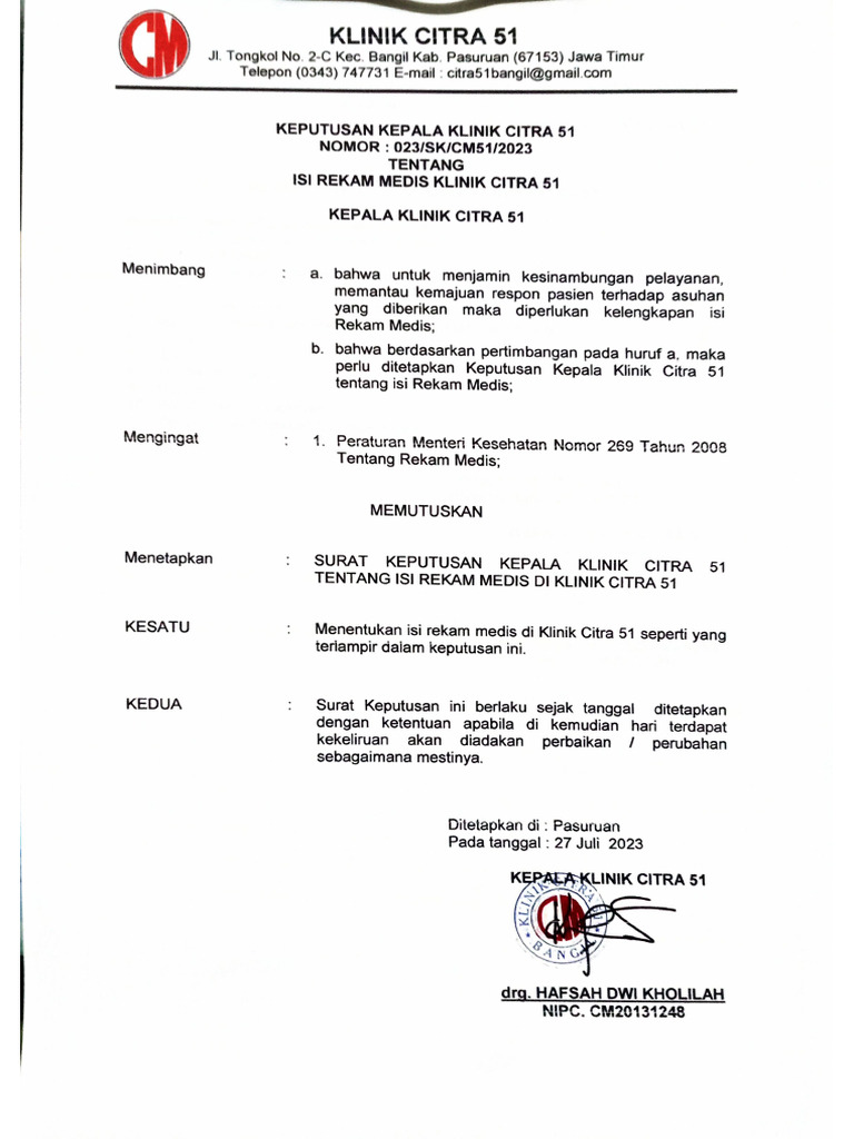 SK Isi Rekam Medis | PDF