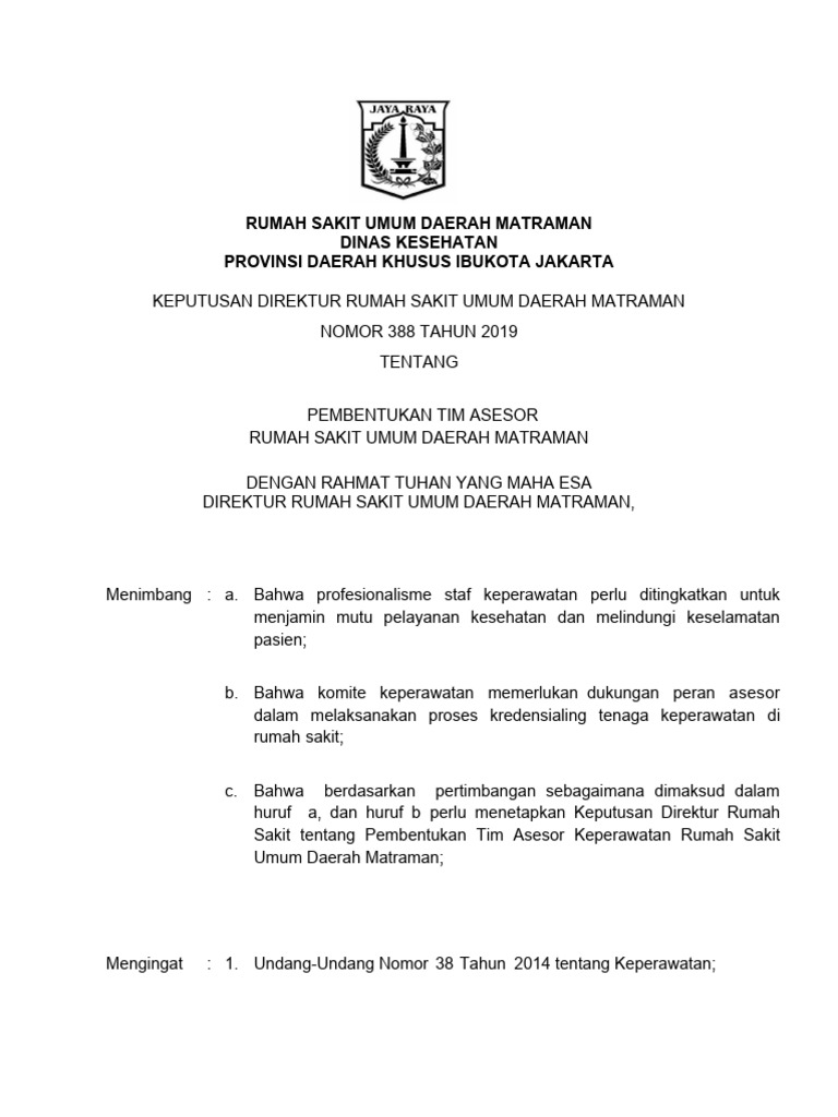 Pembentukan Tim Asesor RSUD Matraman | PDF