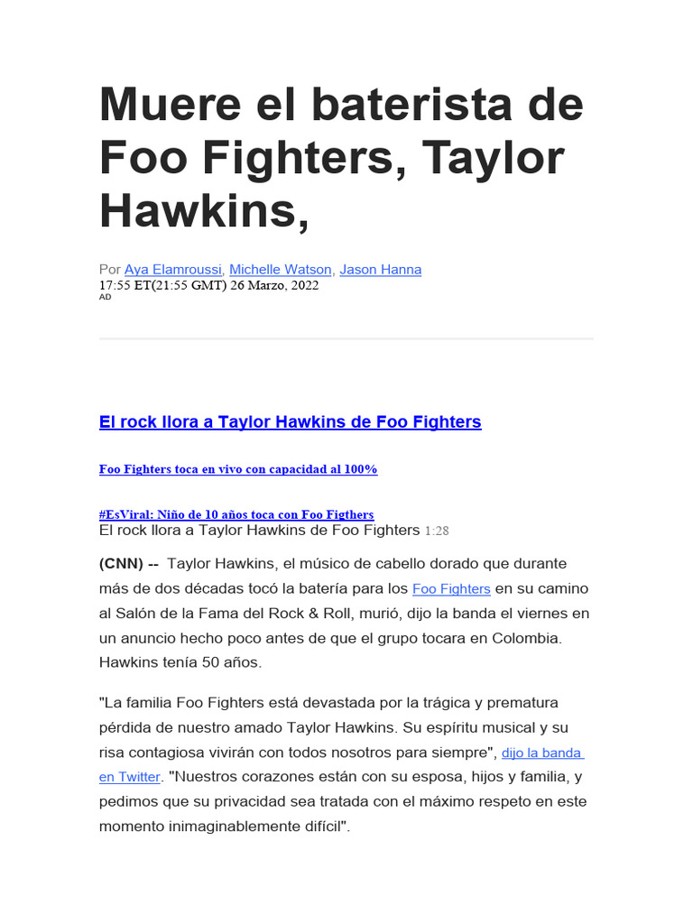 Muere El Baterista de Foo Fighters | PDF