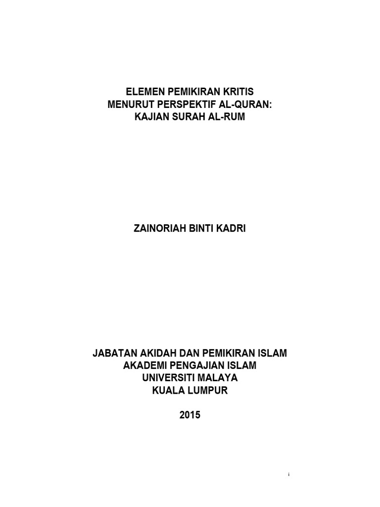 Elemen Pemikiran Kritis Menurut Perspektif Al-Quran - Kajian Surah Al-Rum 1-58 | PDF