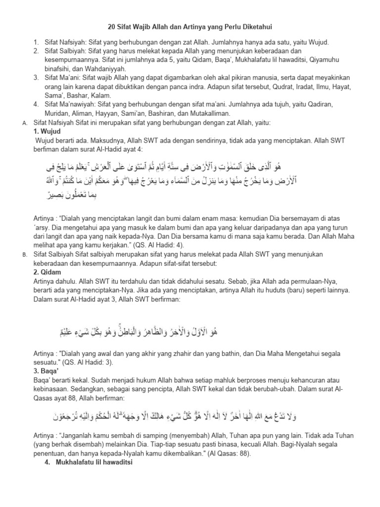 20 Sifat Wajib Allah dan Artinya | PDF