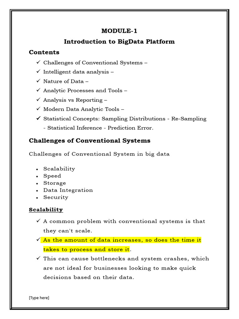 Module-1-Introduction To BigData Platform | PDF | Sampling (Statistics) | Variance